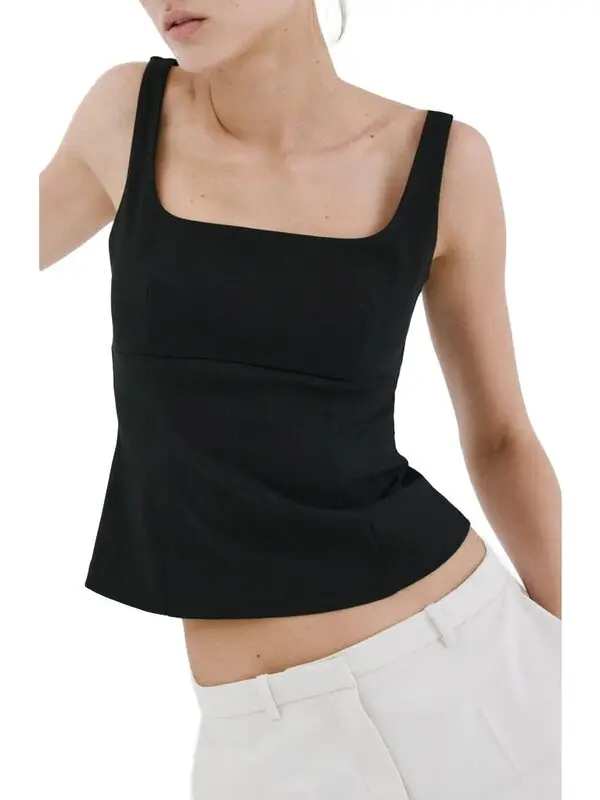 Mango Fitted Square Neck Top - Black