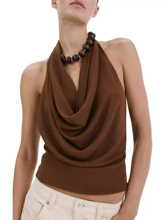 Mango Coris Draped Halter Top - Brown