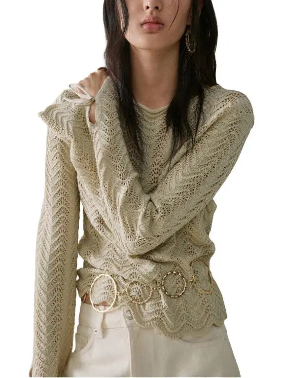 Mango Mixed Open Stitch Cotton Sweater - Sand
