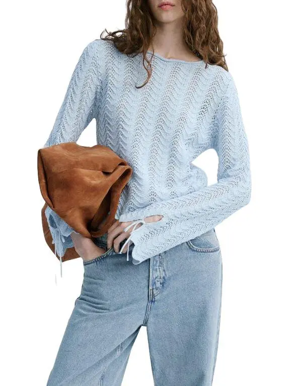Mango Mixed Open Stitch Cotton Sweater - Sky Blue