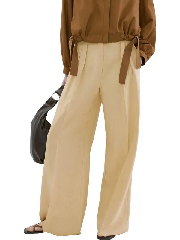 Mango Pleated Wide-leg Trousers - Mustard