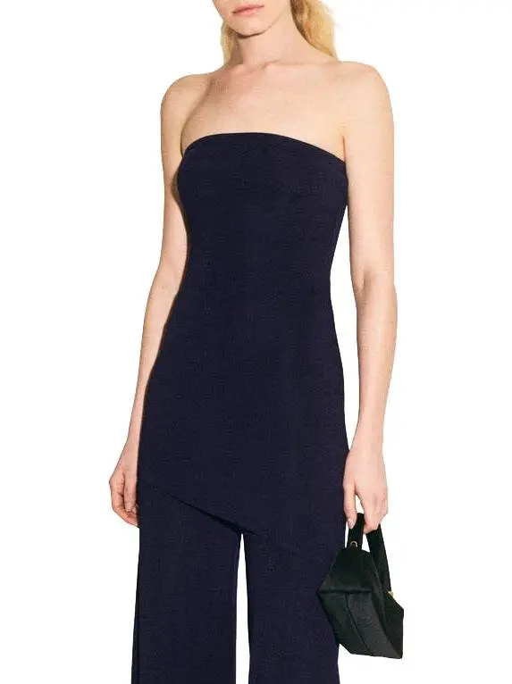 Mango Strapless Asymmetric Knit Top - Navy