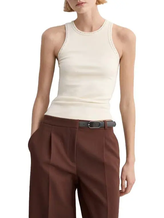 Mango Stud Trim Rib Tank - Off White