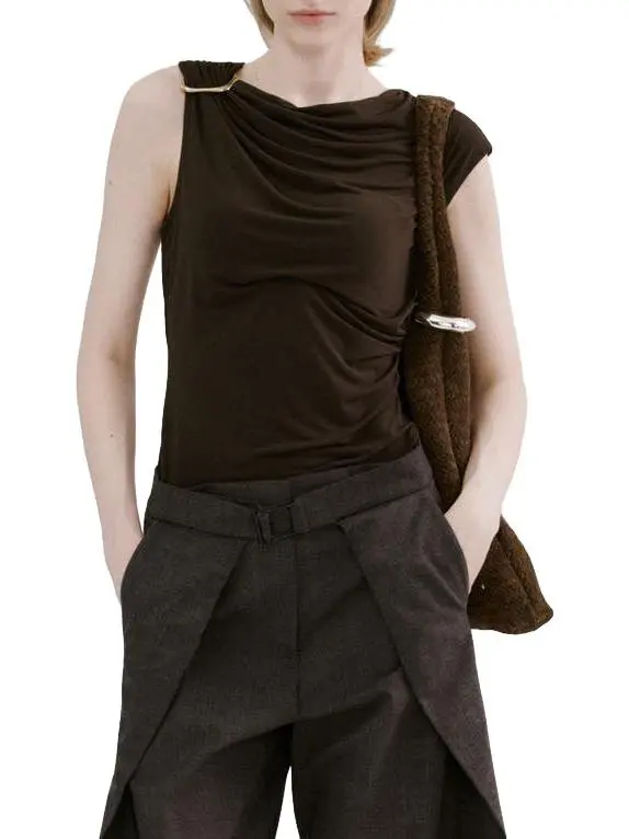 Mango Metal Detail Asymmetric Top - Brown