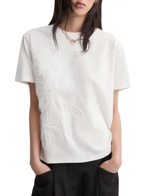 Mango Floral Embroidered Cotton T-shirt - Off White