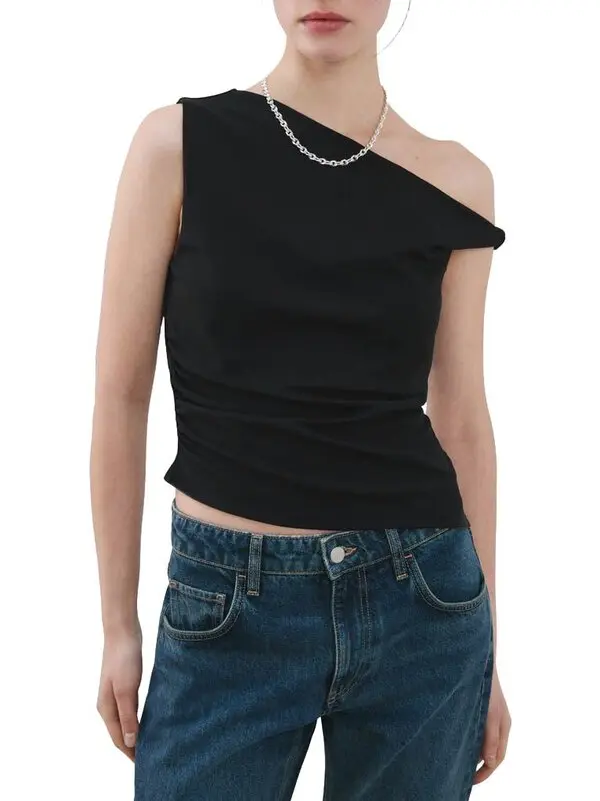 Mango Asymmetric Ruched Top - Black