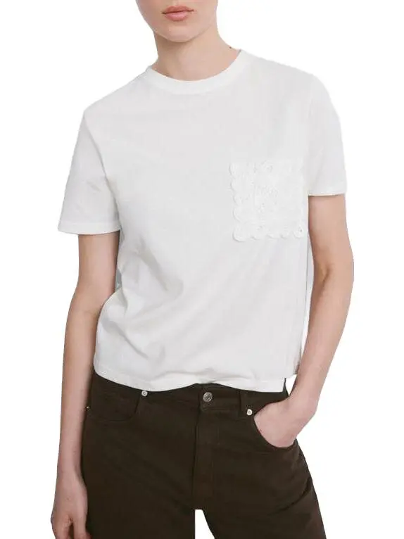 Mango Embroidered Cotton T-shirt - Off White