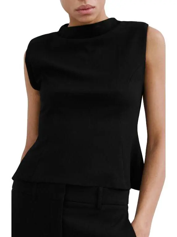 Mango Sleeveless Flare Top With Shoulder Pads - Black