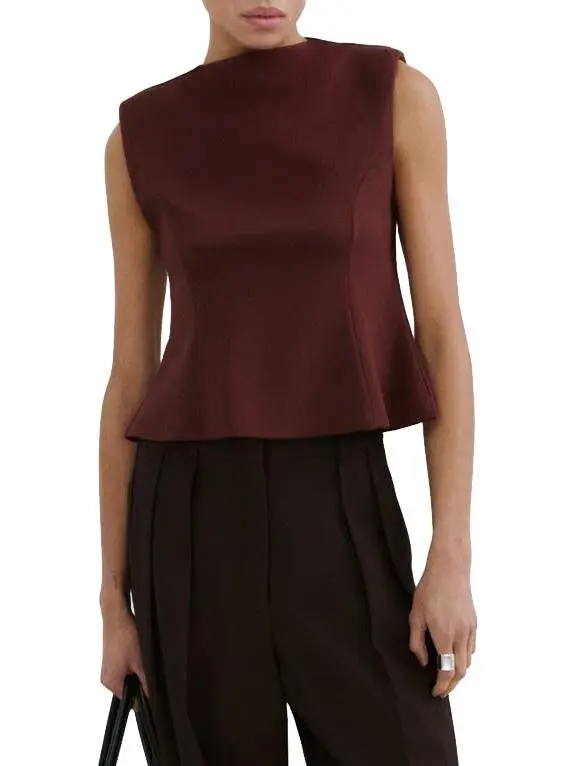 Mango Sleeveless Flare Top With Shoulder Pads - Burgundy