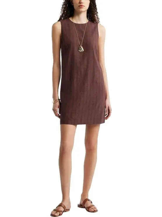 Nordstrom Sleeveless Linen Blend Minidress - Brown- Black Sonjay Stripe