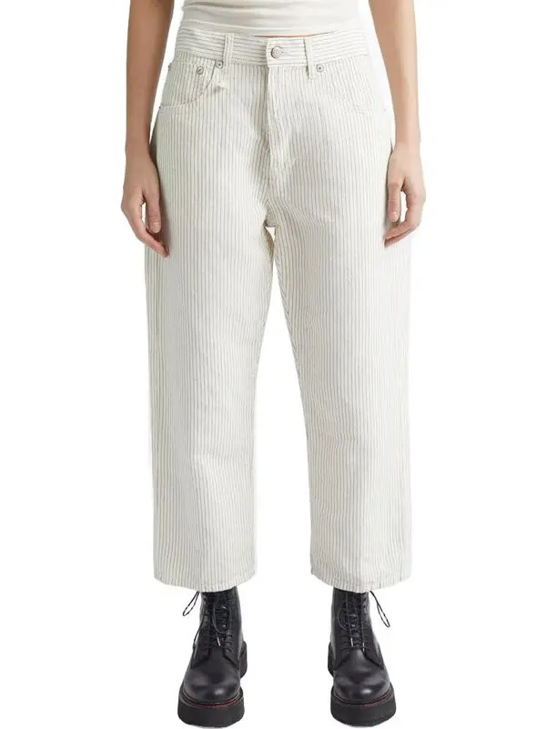 R13 X-boyfriend Pinstripe Linen & Cotton Pants - White With Black Mini Stripe