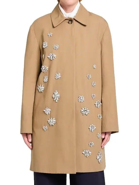TWP Edinburgh Rhinestone Detail Cotton Coat - British Khaki