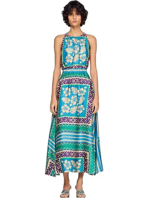 Sandro Floral Print Maxi Dress - Green/purple