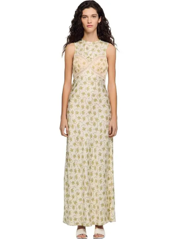 Sandro Floral Print Maxi Dress - Olive/ecru