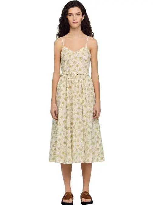 Sandro Floral Print Maxi Dress - Olive/ecru