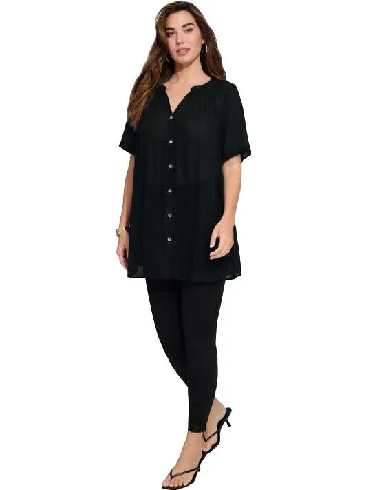ROAMAN'S Angelina Crinkle Crepe Y-neck Tunic - Black