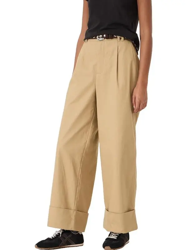HUSH Tori Turn Up Wide Leg Pants - Stone Brown