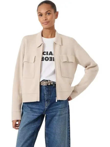HUSH Knitted Zip Front Jacket - Stone White