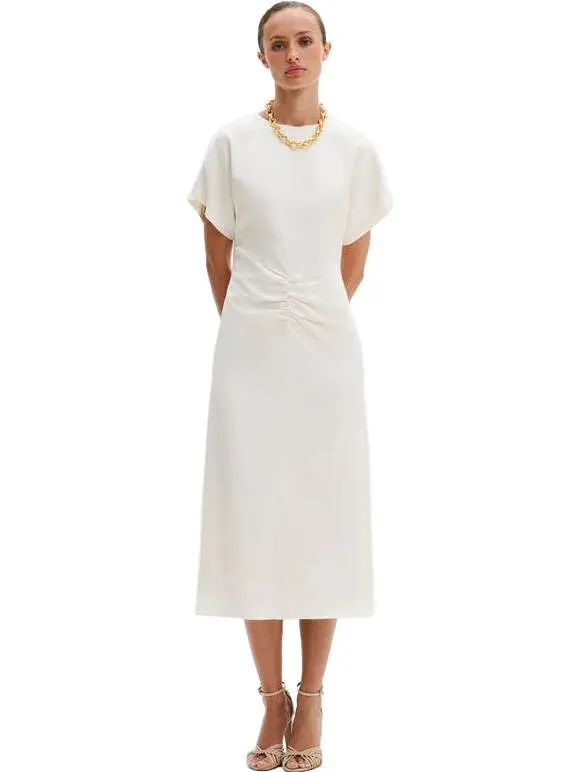 MALINA Linda Gathered Waist Midi Dress - Vanilla