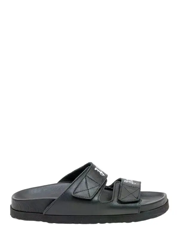 Palm Angels Logo Strap Open Toe Flat Sole Sandals - Black