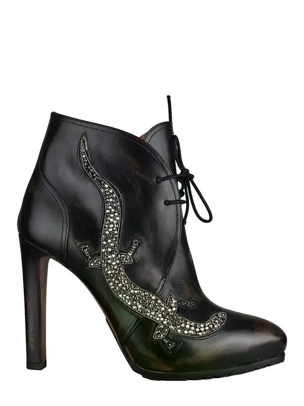 Ralph Lauren Sequin Embellished Reptile Lace-up Boots - Brown