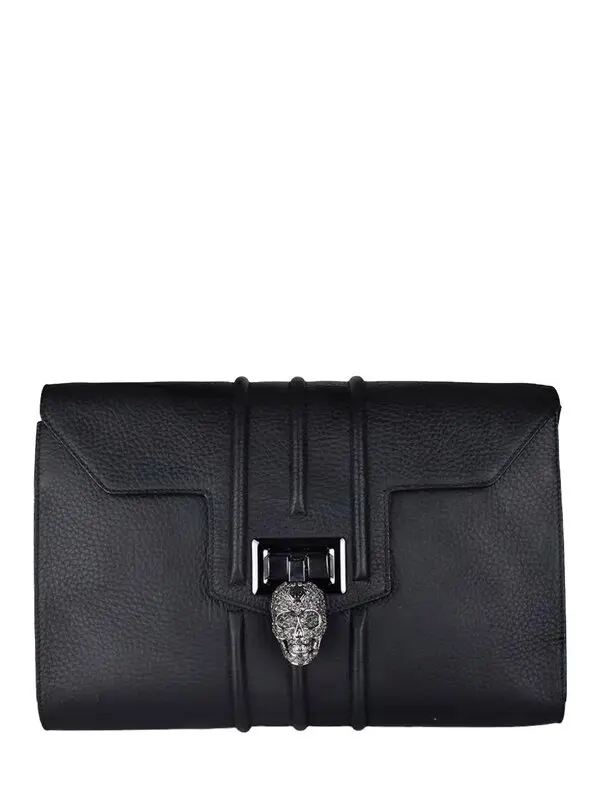 Philipp Plein Rhinestone Skull Embellished Leather Shoulder Bag - Black