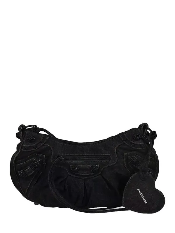 Balenciaga Cagole Rhinestone Trim Shoulder Bag - Black
