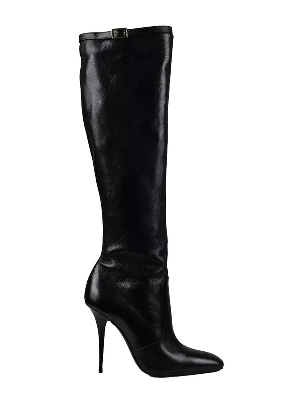 Saint Laurent Knee High Pointed Toe Buckle Boots - Black