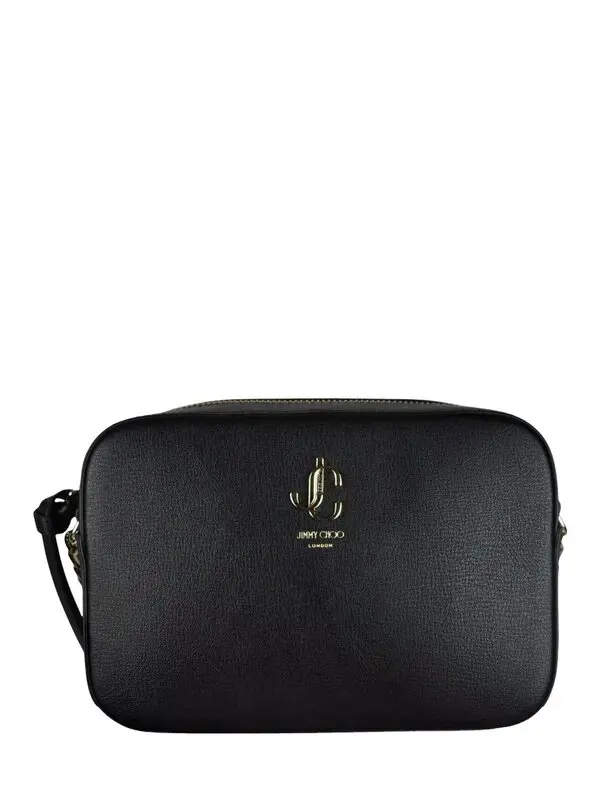 JIMMY CHOO Logo Grained Leather Shoulder Bag - Black
