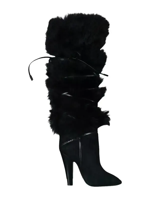 Saint Laurent Jokull Fur Lace-up Boots - Black