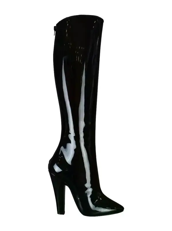 Saint Laurent Patent Leather Almond Toe Zip Up Boots - Black