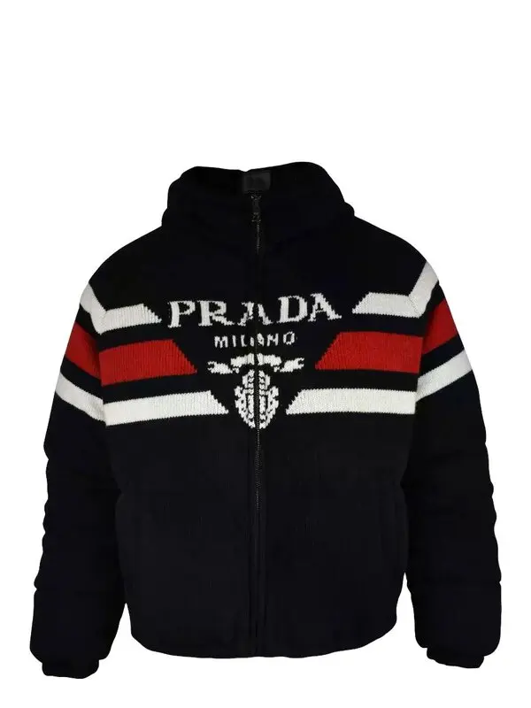 Prada Padded Zip Jacket With Logo Embellishment - Blue