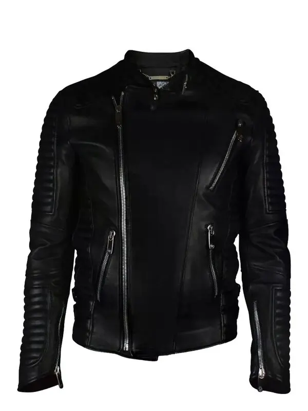 Philipp Plein Leather Biker Jacket With Zip Closure - Black