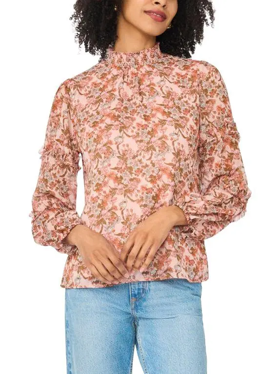 Chaus Floral-print Ruffle Top - Sand/rust