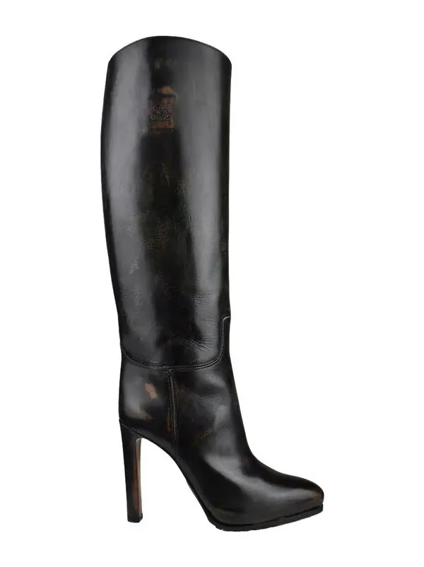 Ralph Lauren Monogrammed Almond Leather Boots - Black