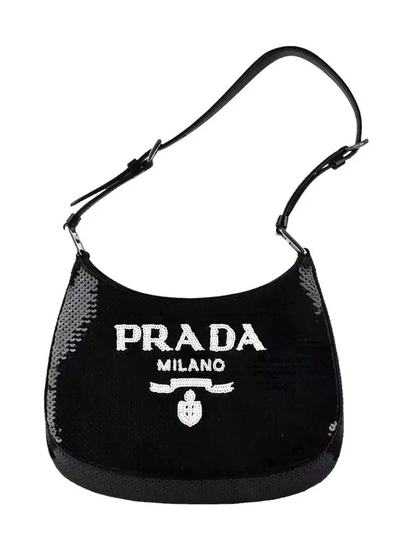 Prada Sequin Logo Shoulder Bag - Black