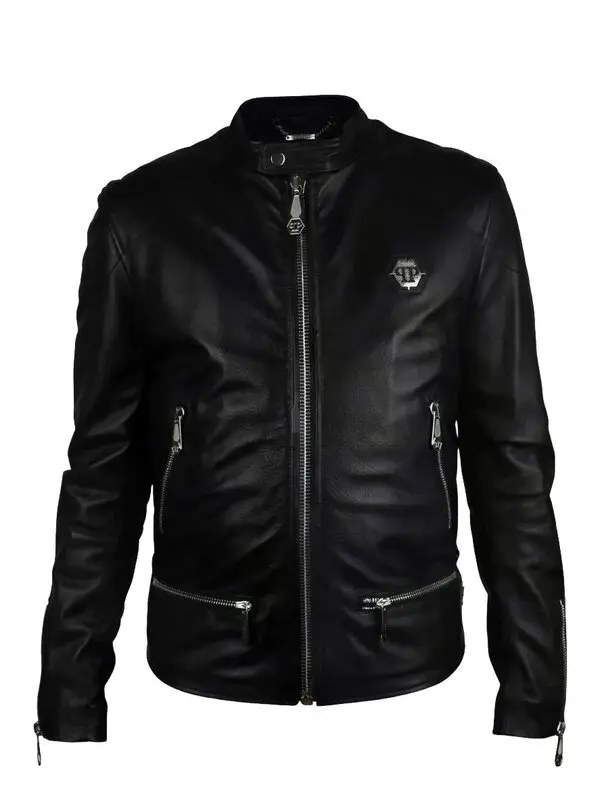 Philipp Plein Biker Jacket With Hexagonal Logo Patch - Black