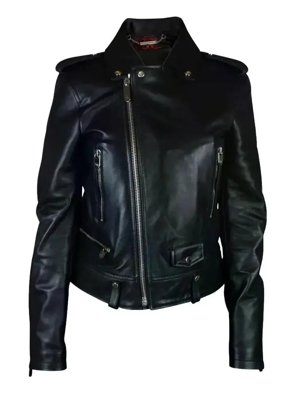 Philipp Plein Silver Zip Leather Jacket - Black
