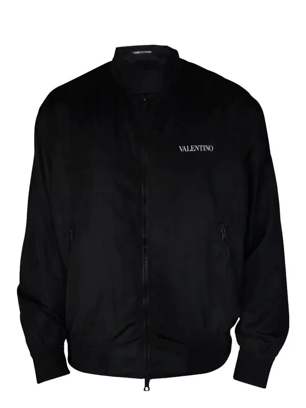 Valentino Garavani Logo Print Zip-up Bomber Jacket - Black
