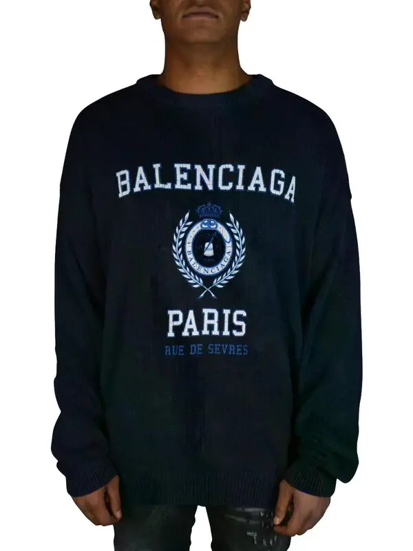 Balenciaga Logo-print Ribbed Crewneck Sweatshirt - Blue