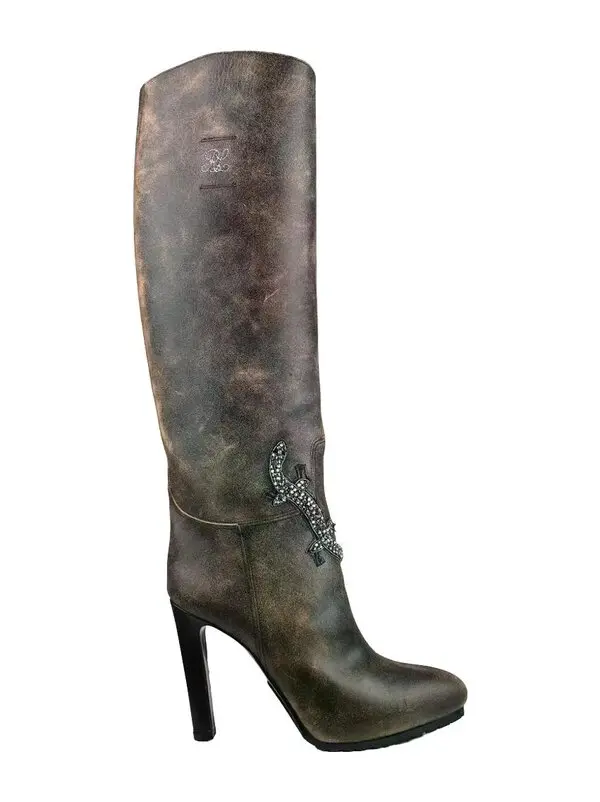 Ralph Lauren Sequined Reptile Leather Boots - Brown