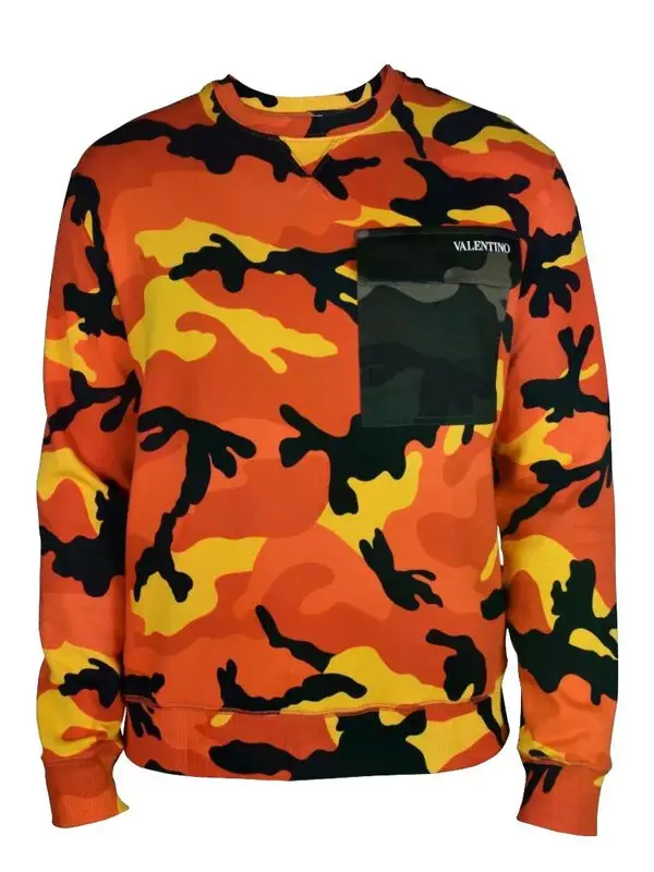 Valentino Garavani Camouflage Crew Neck Sweater With Chest Pocket - Orange