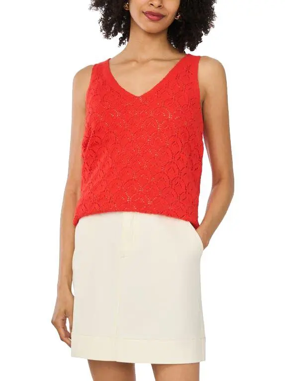 Vince Camuto Cotton Blend Pointelle Tank - Lobster Red