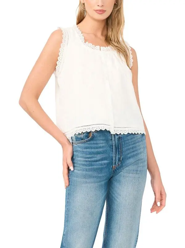 Vince Camuto Eyelet Lace Crop Tank - Ultra White
