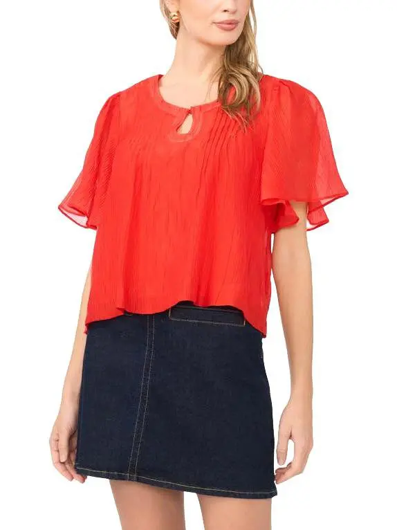 Vince Camuto Flutter Sleeve Pleated Top - Lobster Red