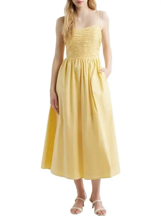 FREEMARKET Smock Bodice Cotton Sundress - Butter Yellow