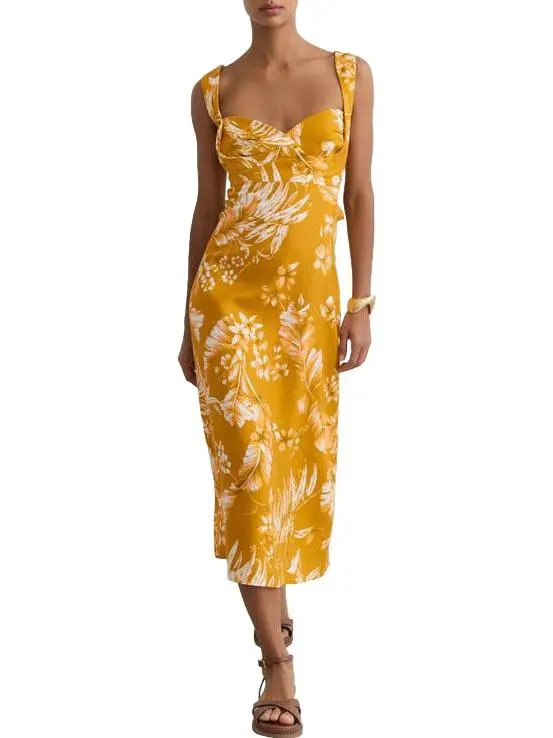 REISS Addison Pleated Linen Sundress - Yellow