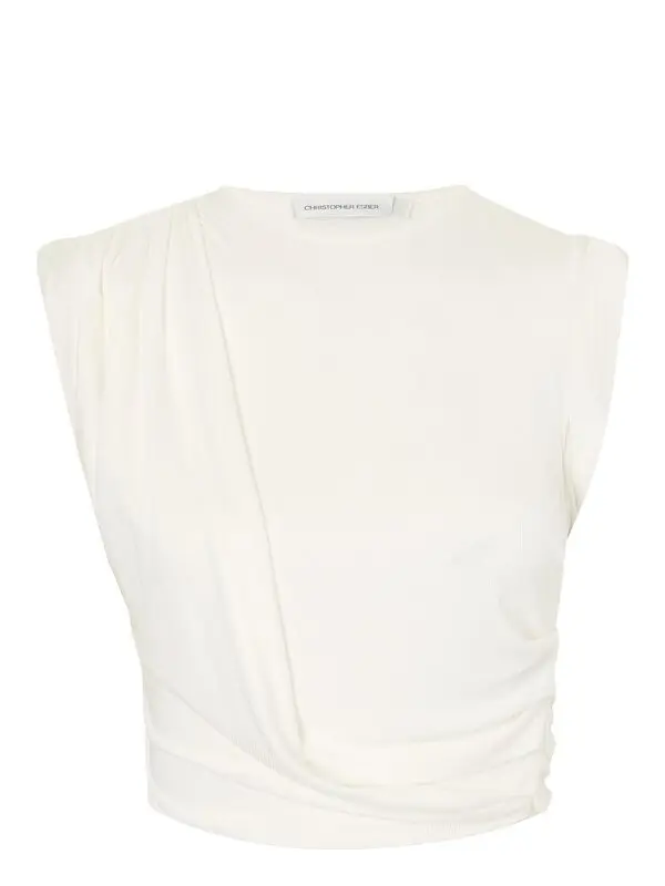 Christopher Esber Verve Twisted Gathered Ribbed-knit Jersey T-shirt - White