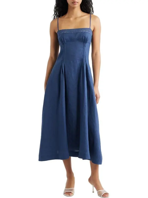 REFORMATION Pomona Sleeveless Linen Midi Dress - Muted Navy