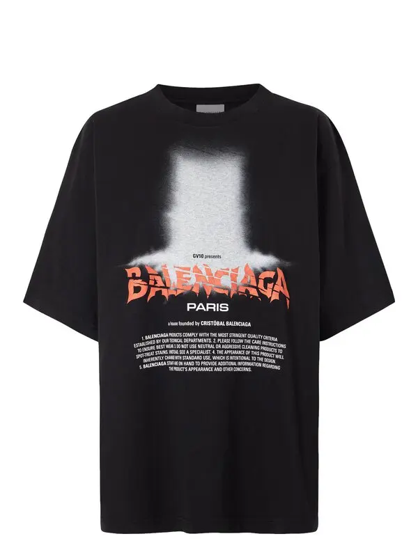 Balenciaga Printed Cotton-blend T-shirt - Black
